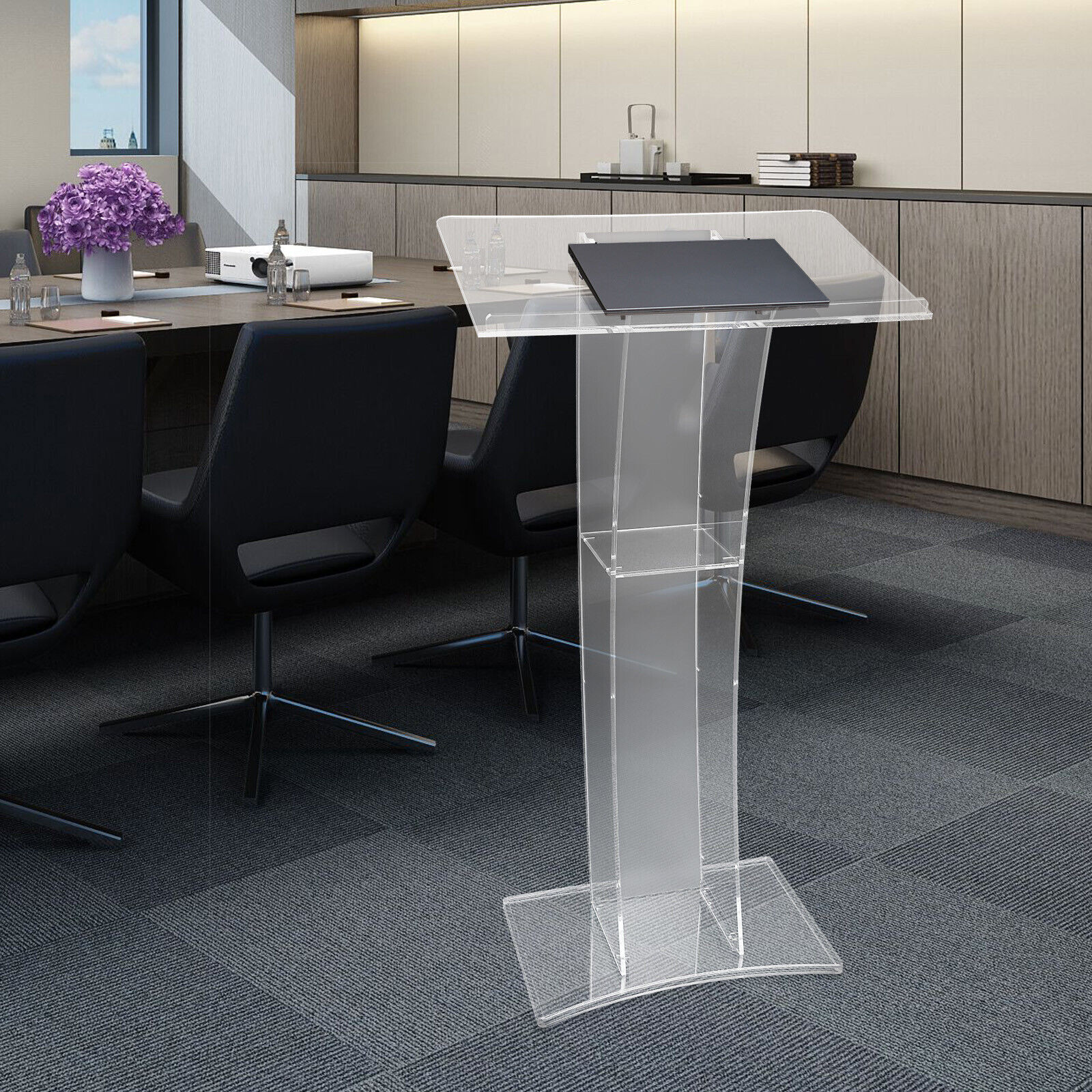 Mkyiongou Arc Acrylic Display Podium Slim Clear Lectern Built-in Shelf ...