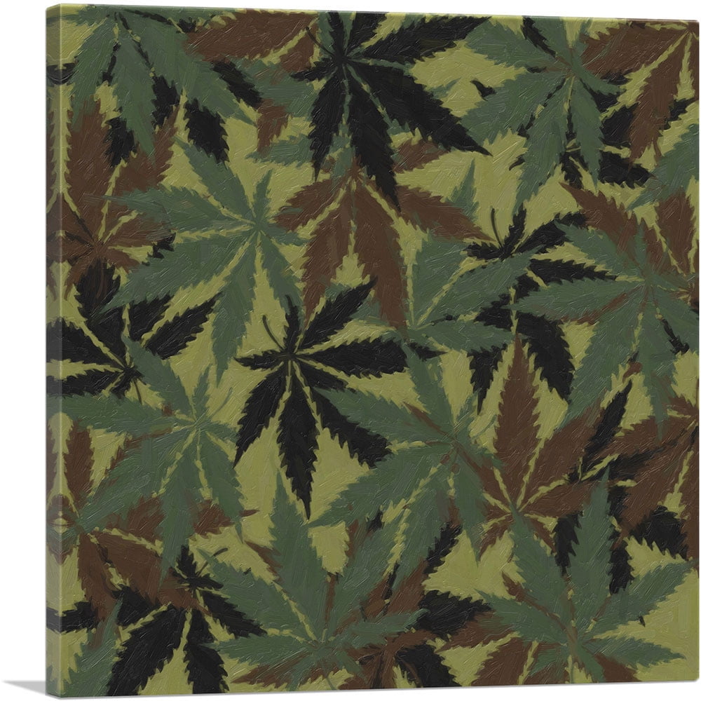 ARTCANVAS Army Green Brown Black Camo Cannabis Pot Camouflage Weed Leaf Marijuana Pattern Canvas ...