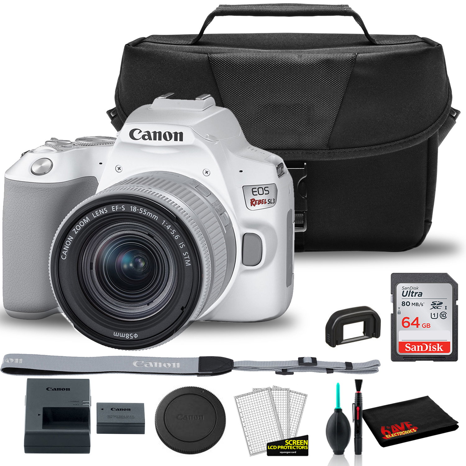 Canon EOS Rebel SL3 DSLR Camera with 18-55mm Lens (White) (3457C001 ...