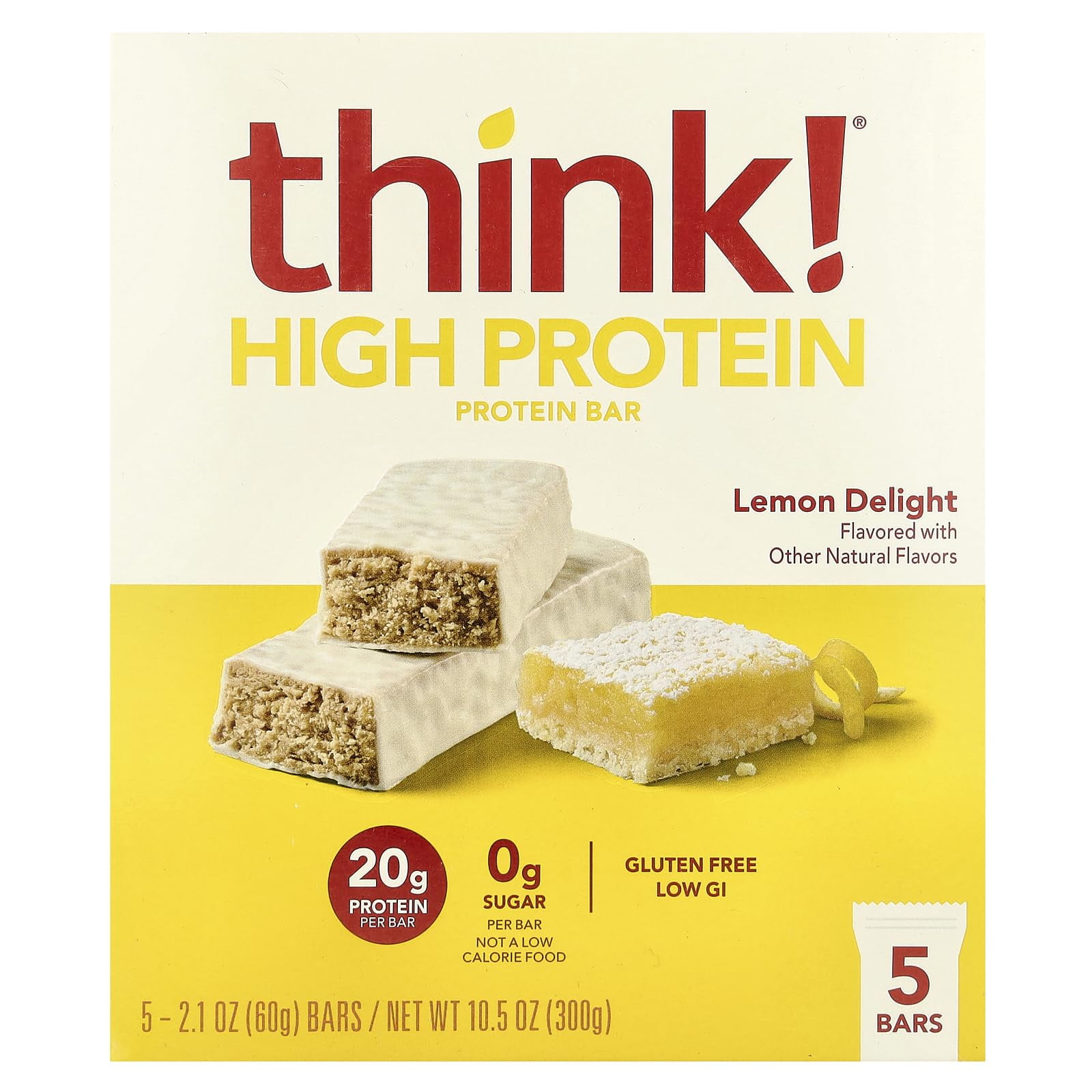 Barras de proteína ThinkThin Lemon Delight, 5 barras (1 paquete ...