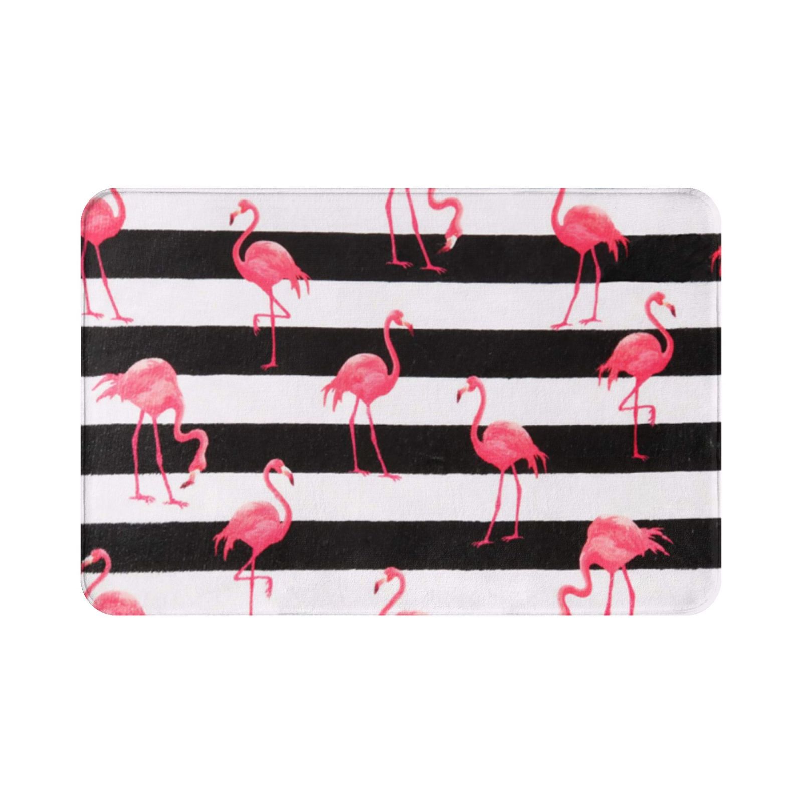Flamingo Bath Mat Black and White Bathroom Rugs Stripe Bath Rugs Bath ...
