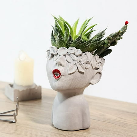 SINMI Pot de fleurs à tête de visage embrassant avec trous de drainage ...