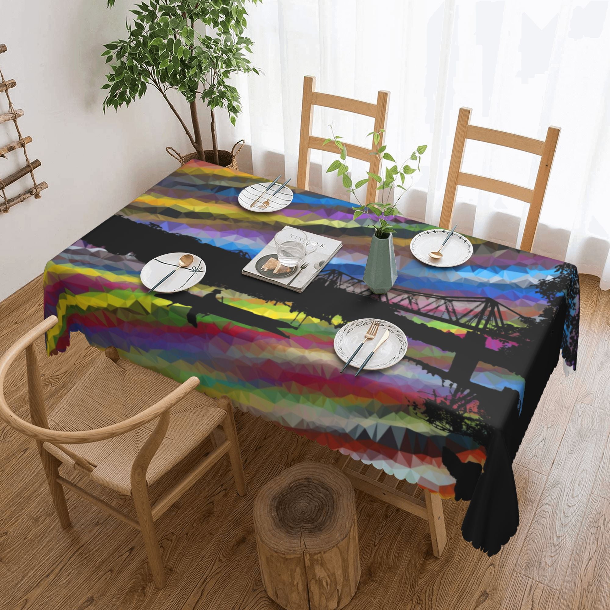 XMXY Table Cloth Rectangle Table, River Landscape Psychedelic Dining ...