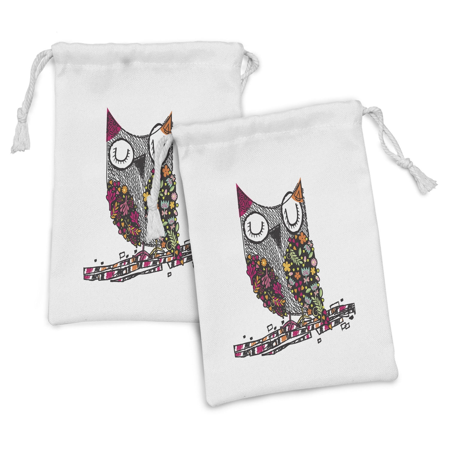 Owls Fabric Pouch Set of 2, Owl Shaped by Geometric Floral Blooms ...