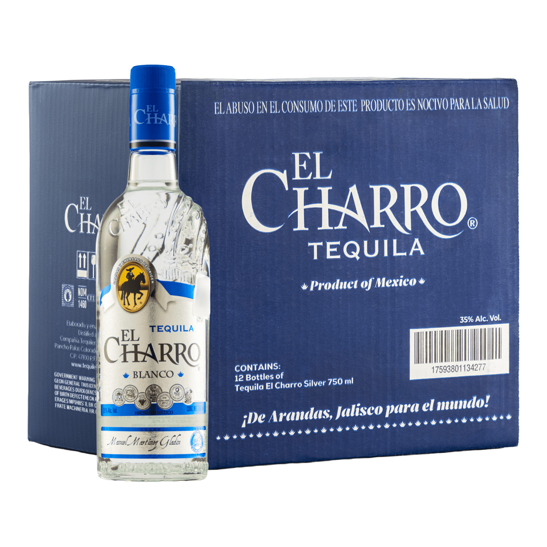 Caja Tequila El Charro Clásico Blanco 750 Ml C/12 Pzas El Charro ...