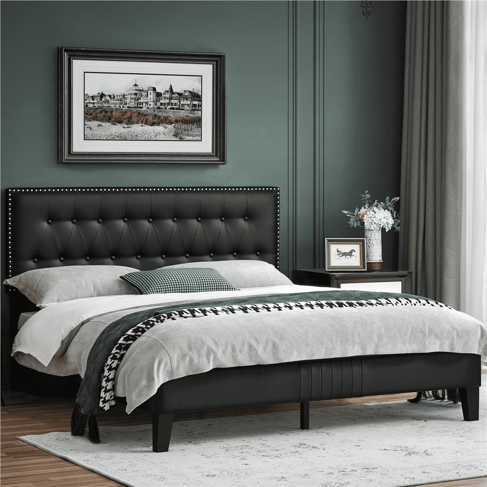 Tufted Leather Sleigh Bed