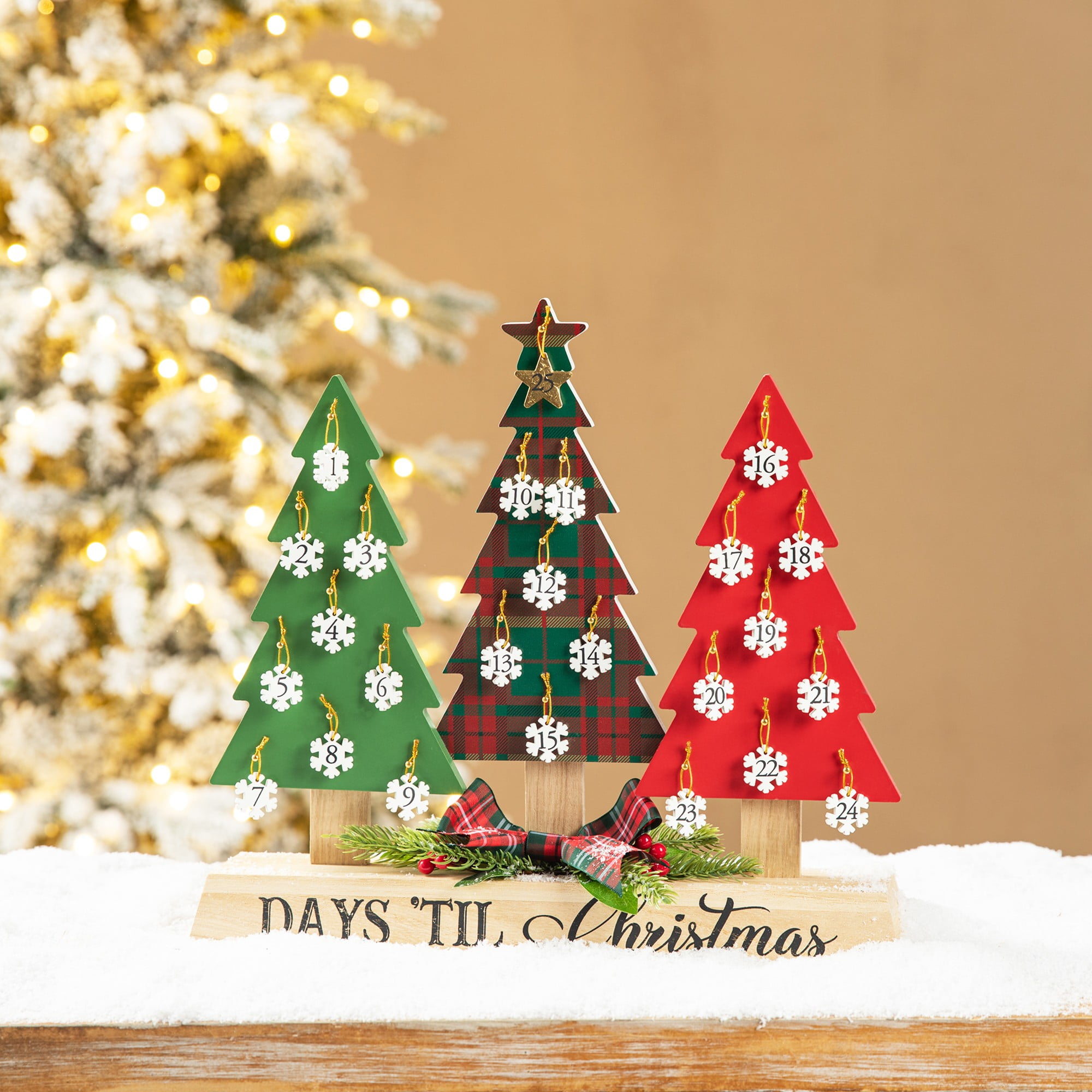 Glitzhome 14"L Wooden Christmas Tree Countdown Calendar Decor - Walmart.com