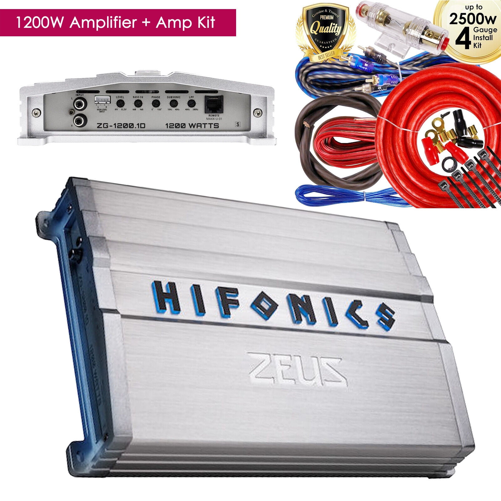 Hifonics Zeus ZG-1200.1D 1200W Mono Class D Car Amplifier + 4GA 2500W ...