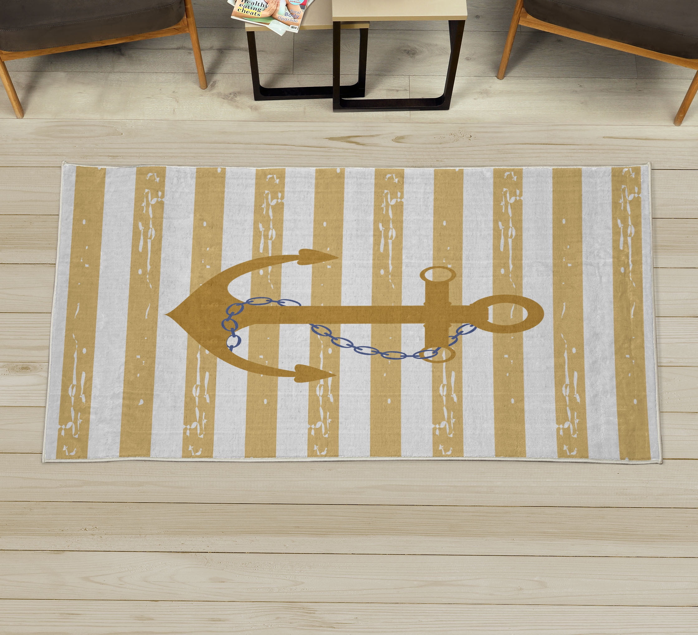 Striped Decorative Rug, Ship Anchor Chain Marine Life Inspired Lines ...