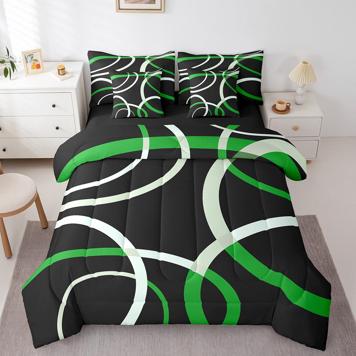 Click here for Yst 7 Pieces Black And Green Bedding Comforter Set... prices