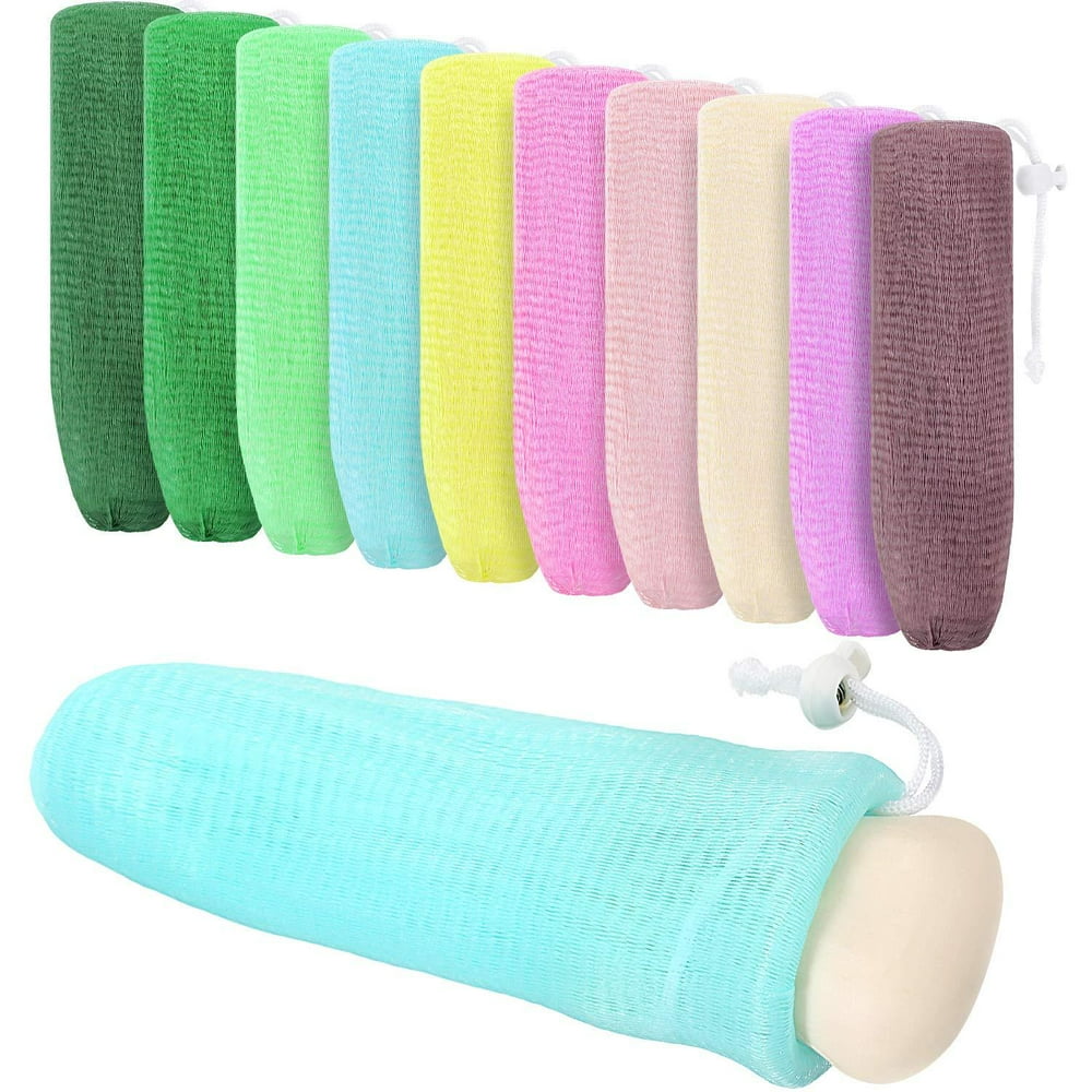 10 Pieces Exfoliating Mesh Soap Pouch Mesh Soap Saver Bag Bubble Foam
