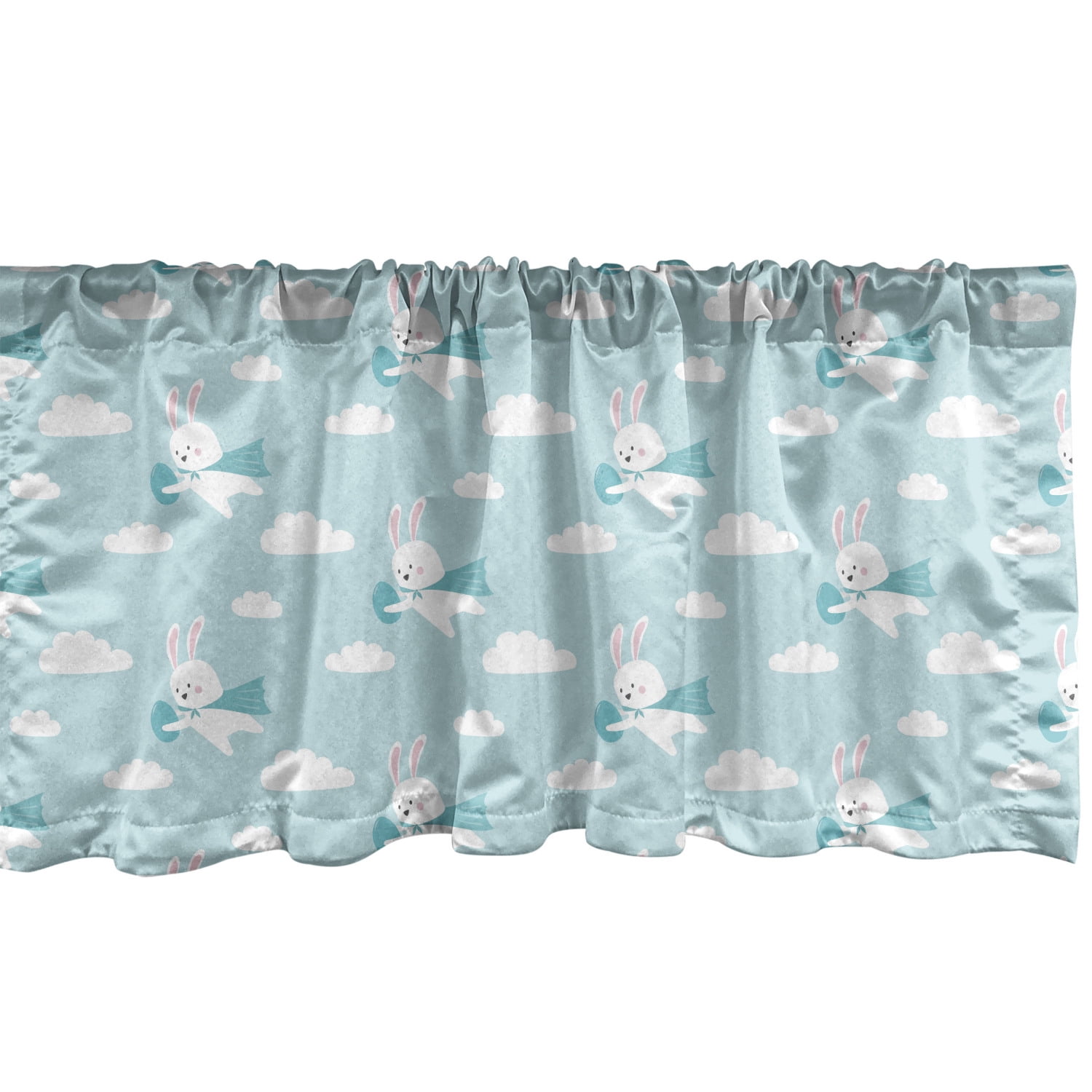 Cartoon Window Valance Pack of 2, Funny Super Hero Rabbit Flying in the ...