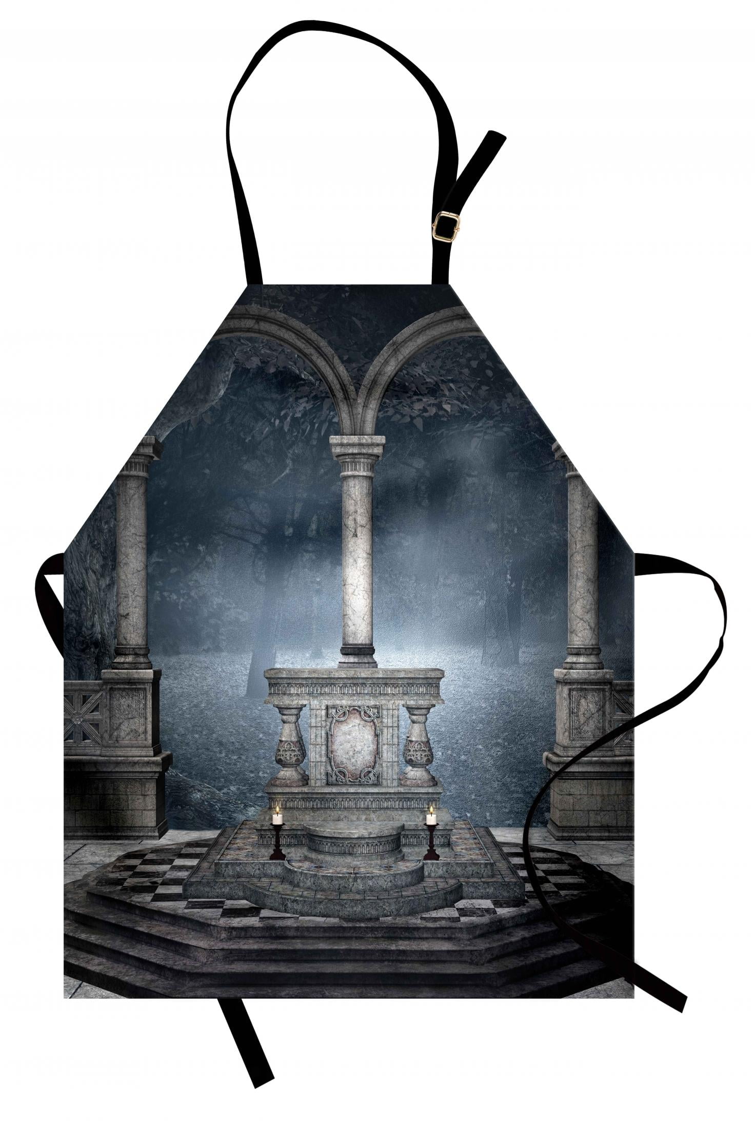 Gothic Apron Altar on Checkered Floor in Scary Hazy Winter Forest ...