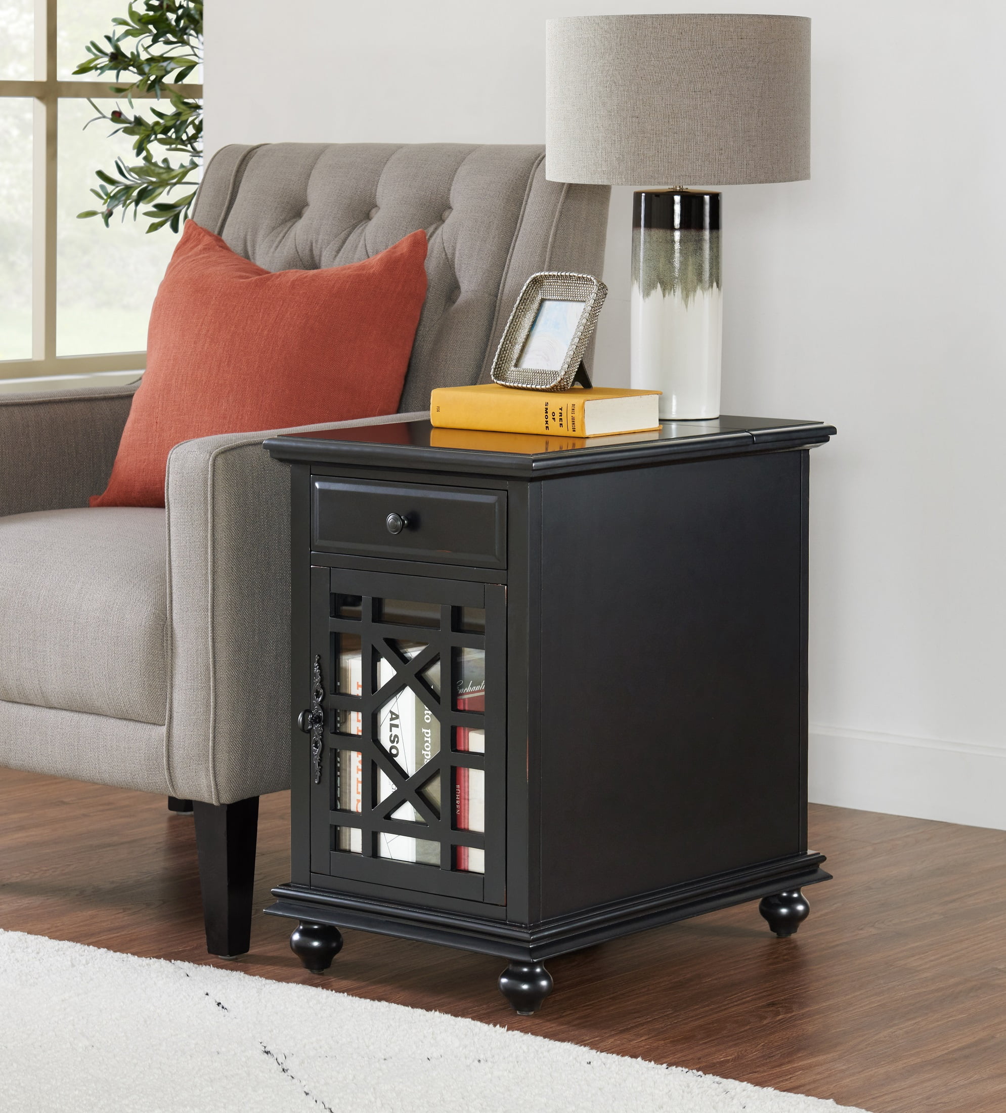 Martin Svensson Home Antique Black Elegant Chairside Table with Power ...