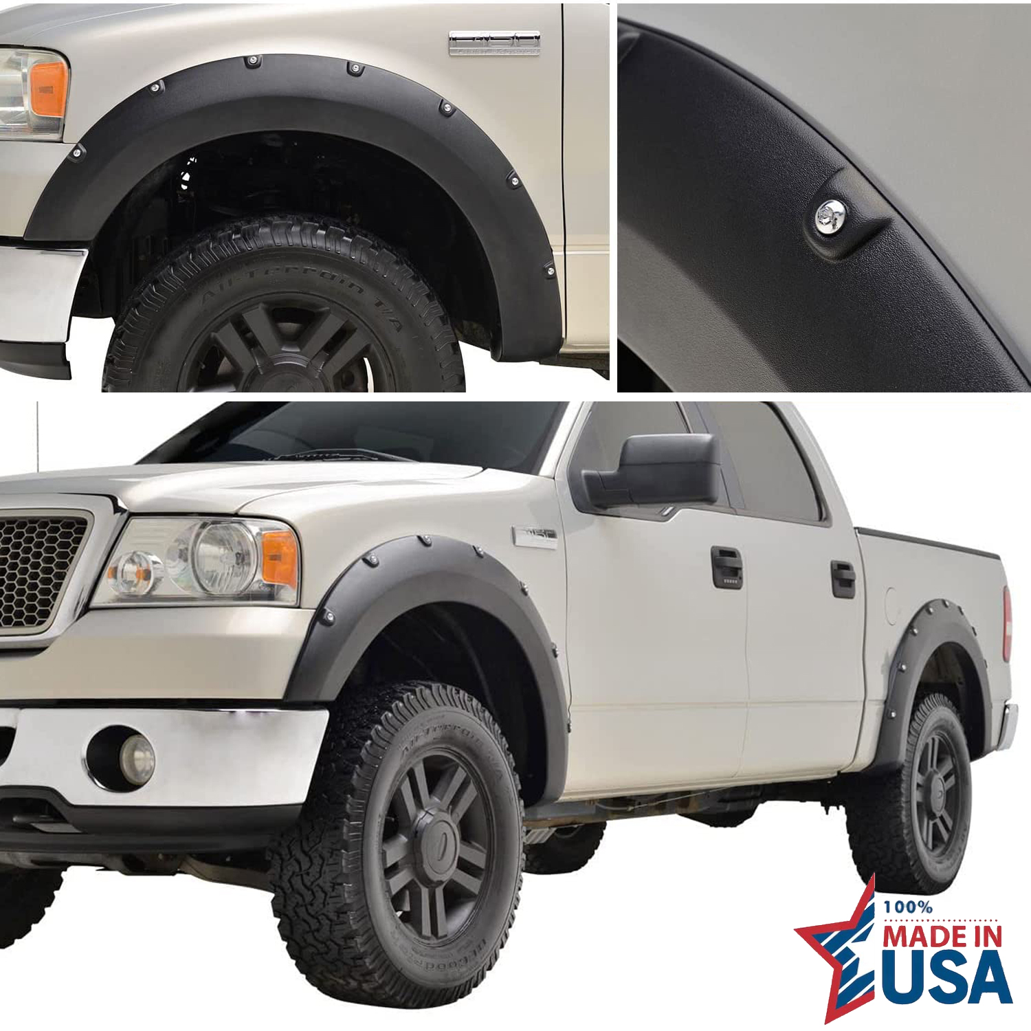 EAG Fender Flares 4pcs Set Matte Black Boss Pocket Rivet Style (Exclude ...