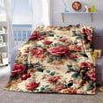 Soft Vintage Rose Floral Print Flannel Throw Blanket - Reversible ...