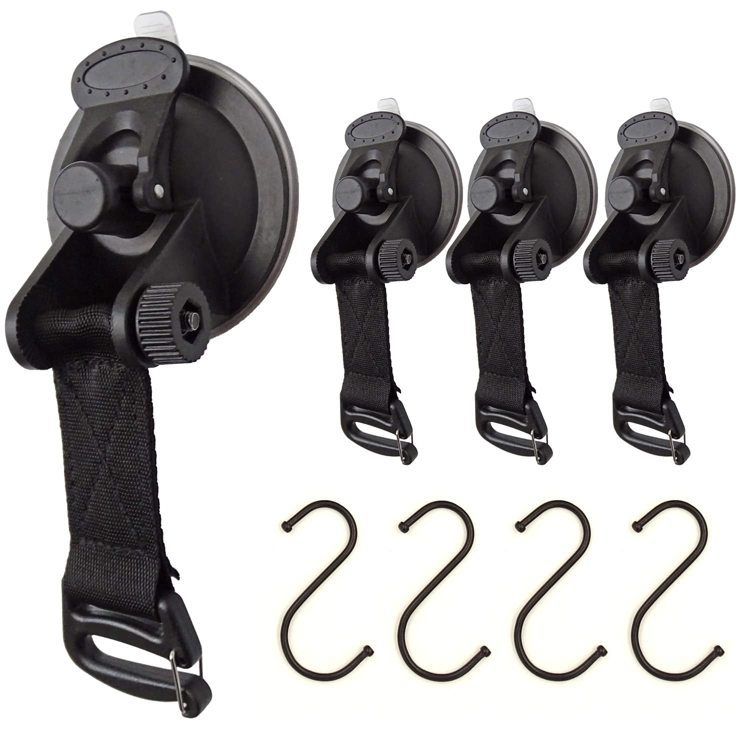 Duty Suction Cups 4 Pieces with Hooks Strong Car Camping Tie Down ...
