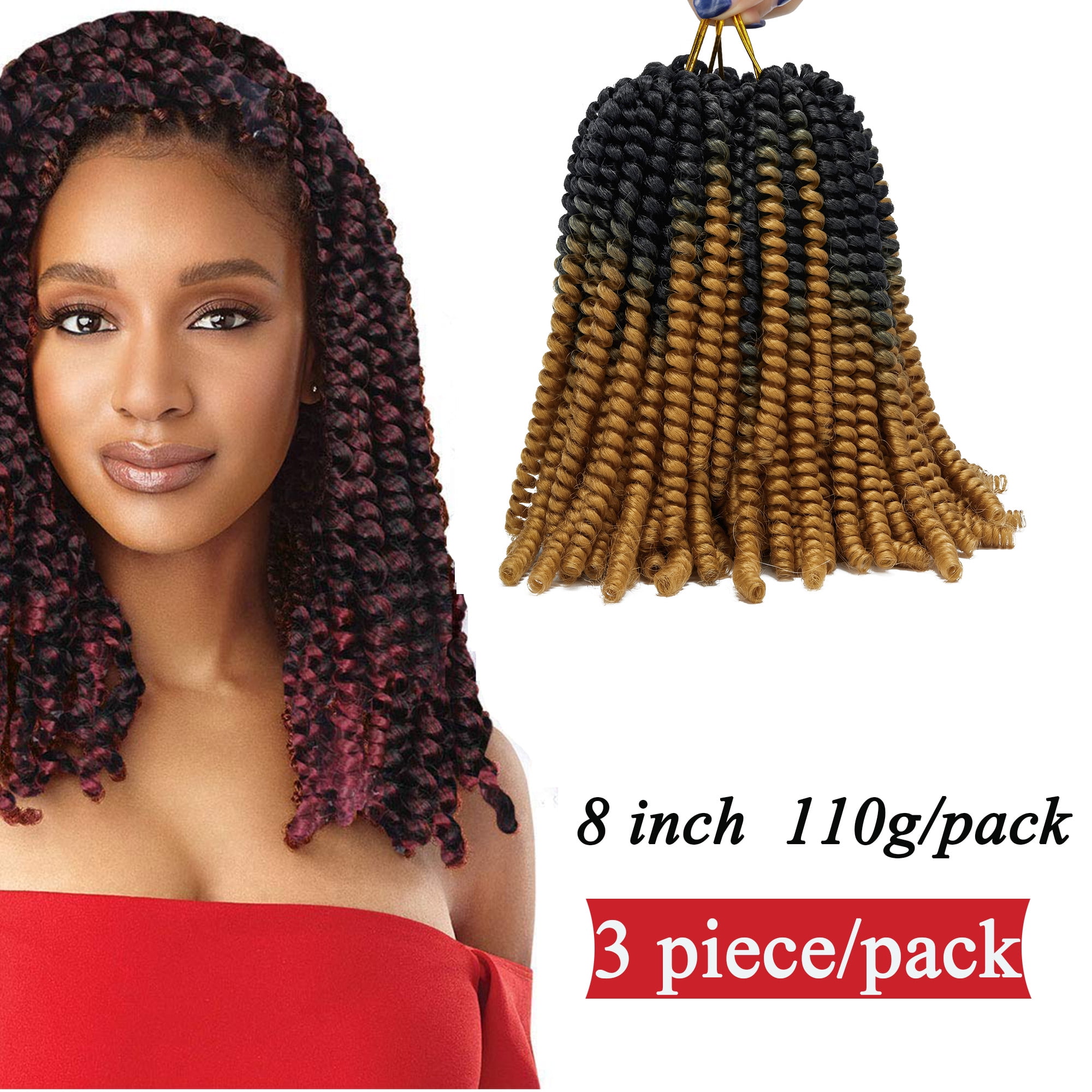 3 Packs Pre-twisted Spring Twist Hair 8 inch Fluffy Pre-Twisted Passion ...