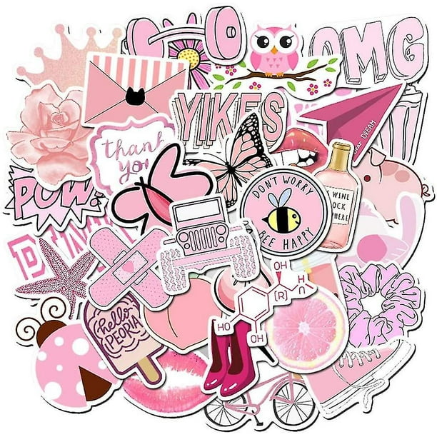 50 Pcs Stickers Pink Color Topic Colorful Waterproof Stickers For Flask ...