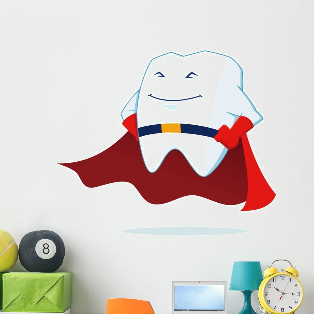 Super Hero Tooth Mascot Wall Decal Mural by Wallmonkeys Vinyl Peel ...