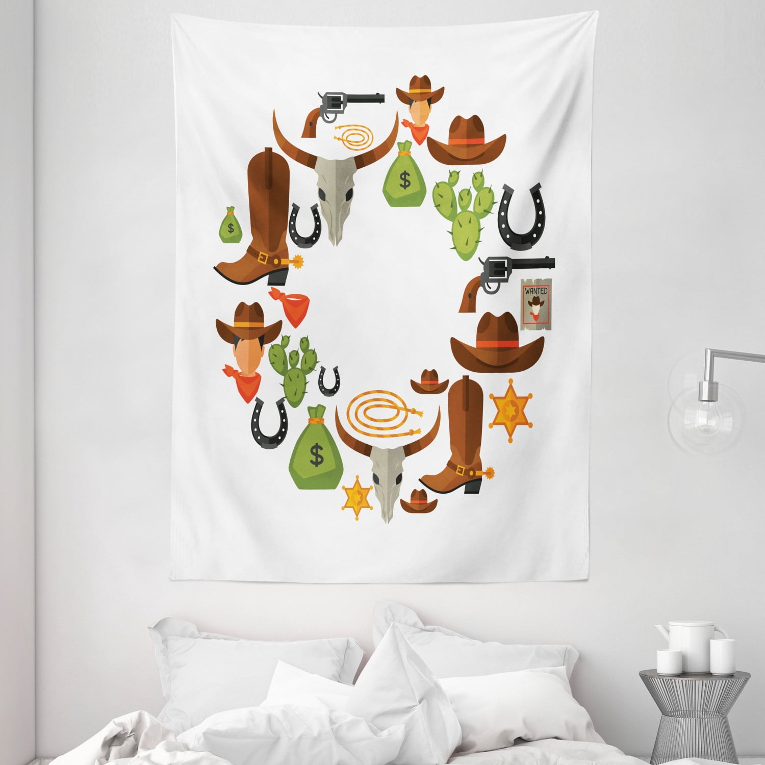 Rodeo Tapestry, Vintage Wild West Theme with Cowboy Horseshoe Print ...