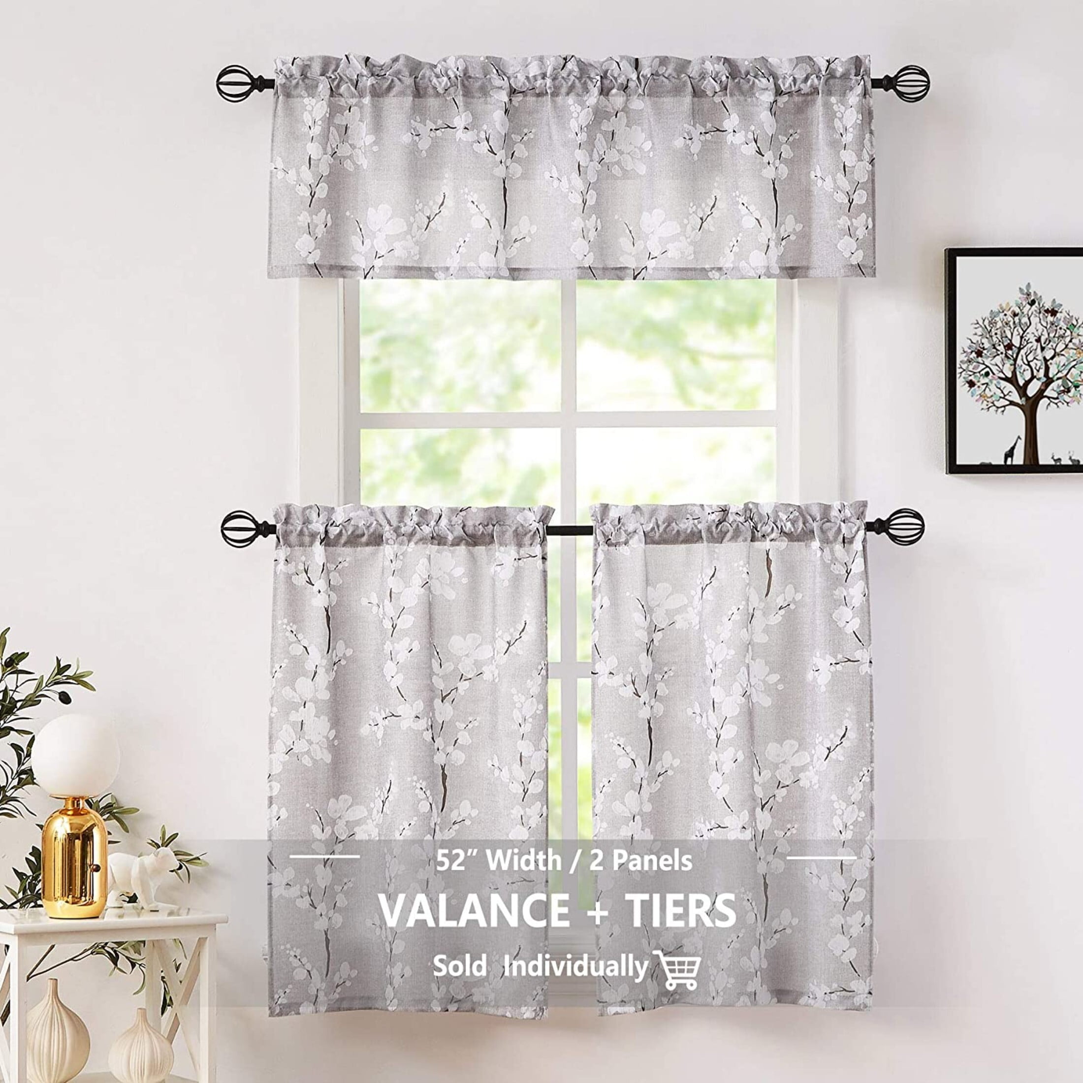Decoultimatex Valance Curtains for Kitchen Window Living Room 15" White ...