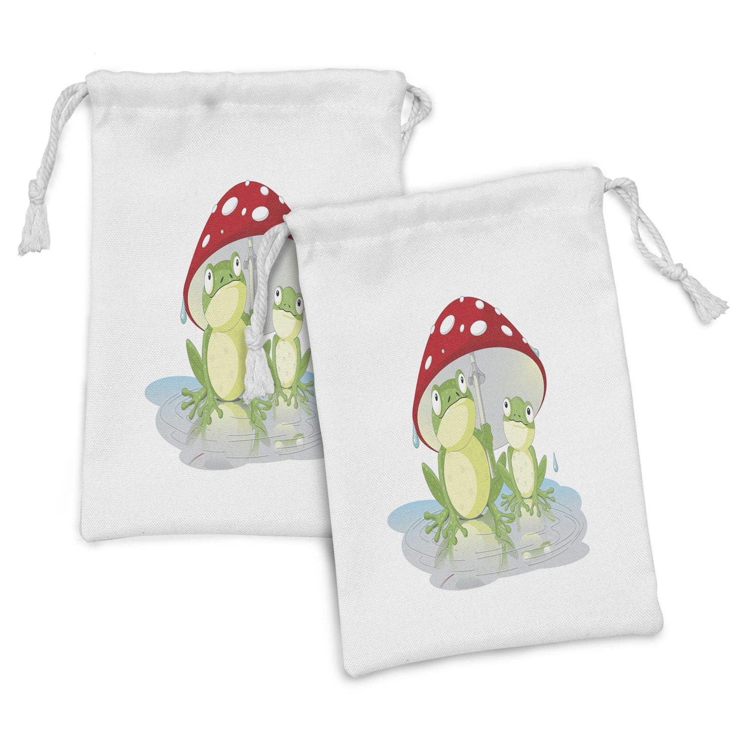 Frogs Fabric Pouch Set of 2, Amphibian Animals Under Mushroom Umbrella ...