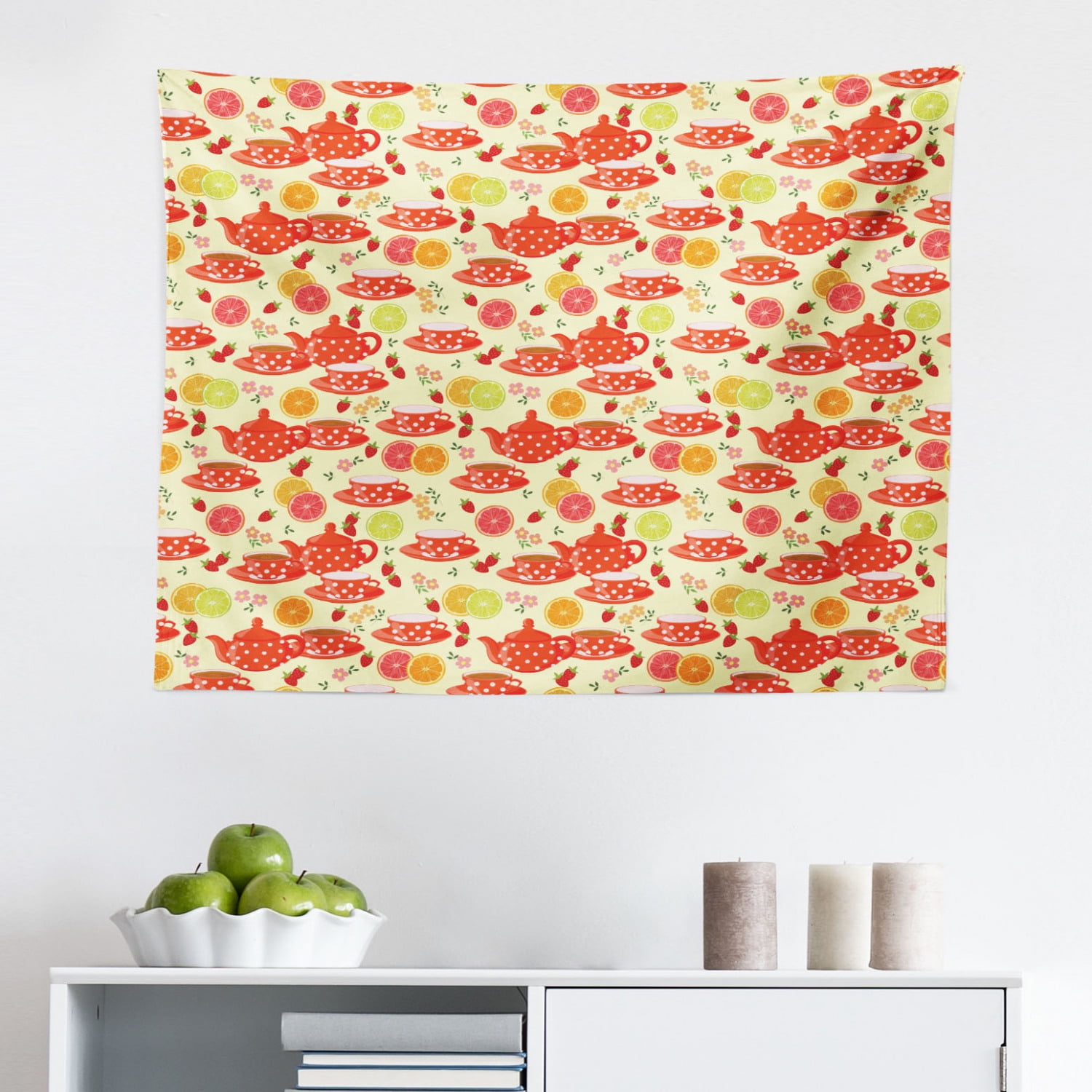 Modern Tapestry, Coffee Mugs and Cups Teapots Cake Muffin Sweets Fresh ...