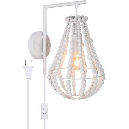 Boho Wall Sconces, Wood Bead Wall Lights for Bedroom, White Beaded Wall ...