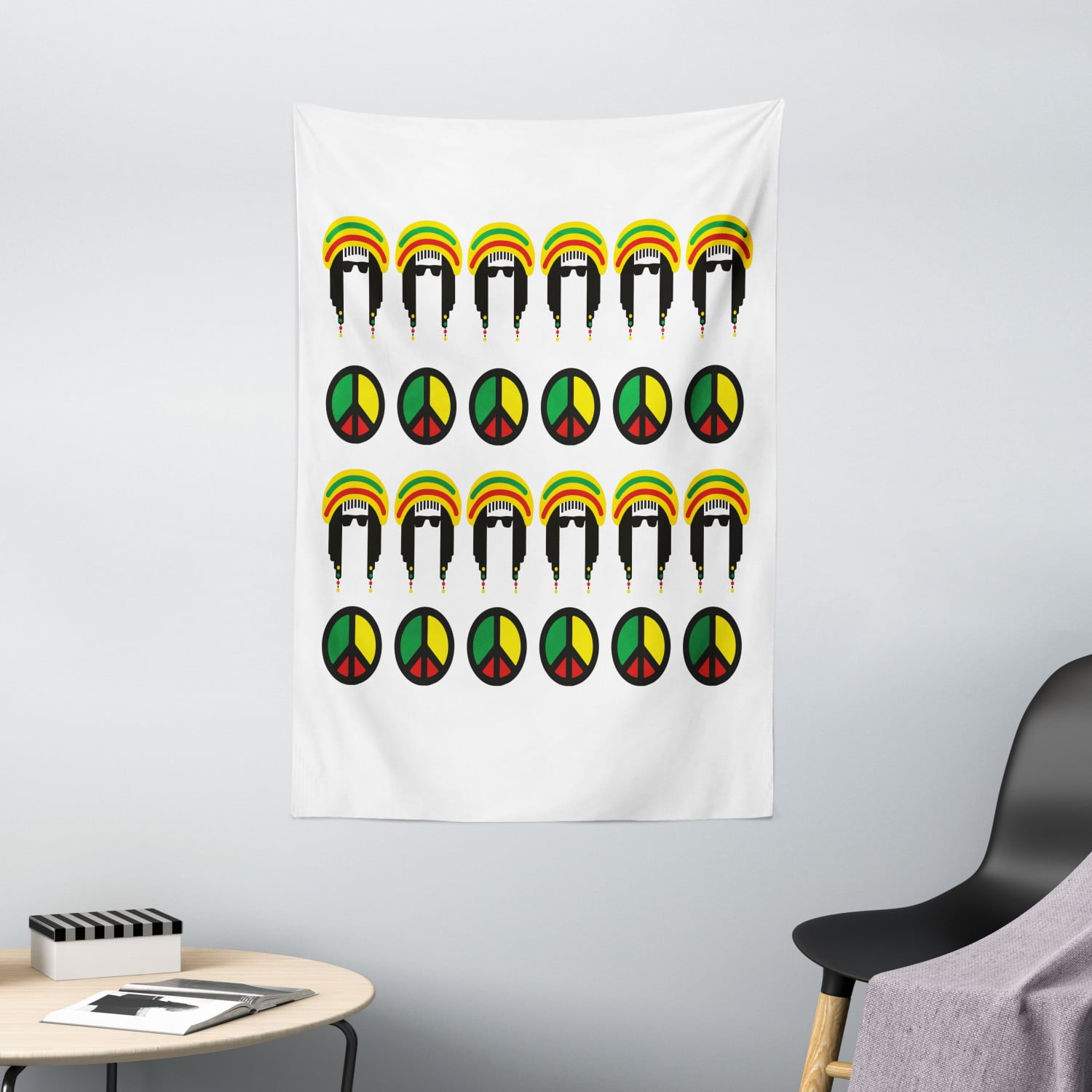Jamaican Tapestry, Collection of Reggae Icons Colorful Peace Symbols ...
