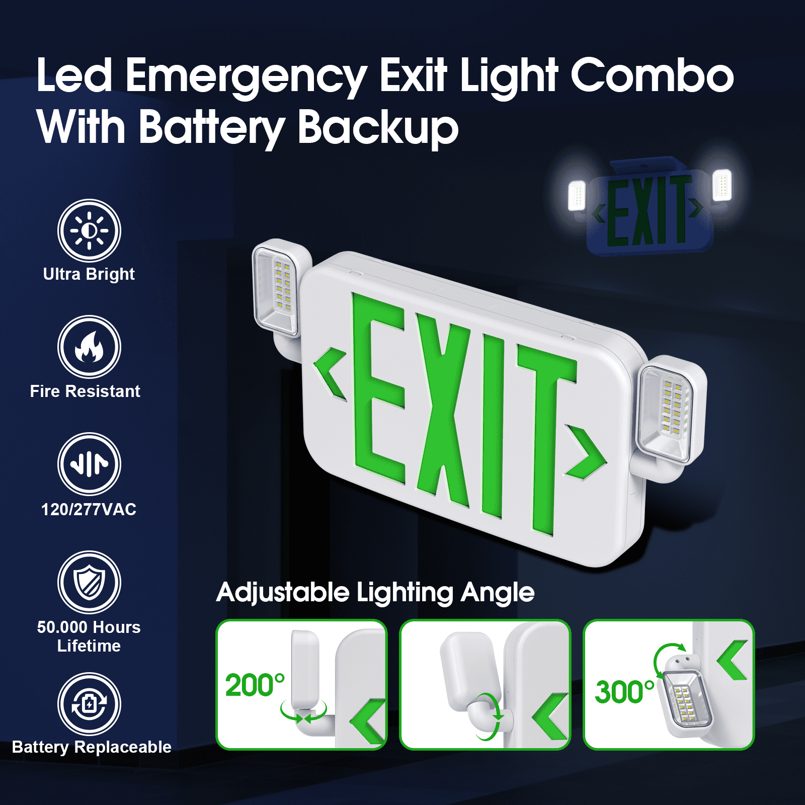 Buy SASELUX Led Combo Emergency Exit Sign Light with Two Adjustable ...