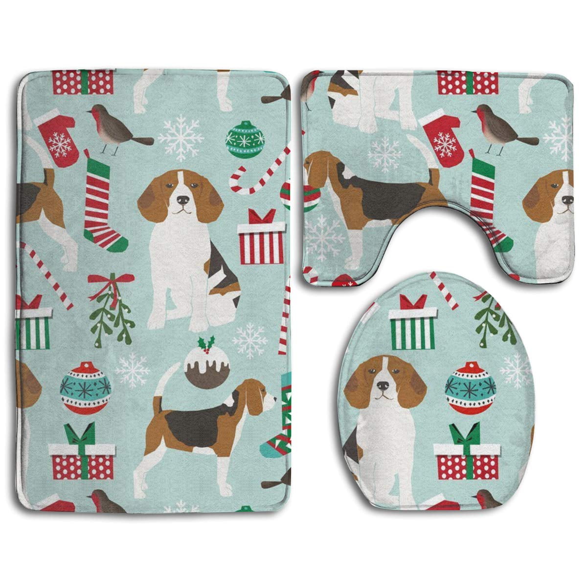 CHAPLLE Bathroom Rug Mats Set 3 Piece Christmas Beagle CCute Dogs 3 ...