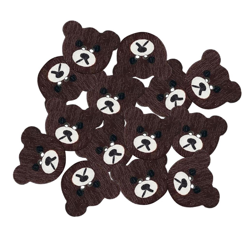 50 Pieces Novelty Animal Buttons Bear Shape Wood Button 2 Holes Craft ...