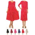 Womens Loose Fit Scoop Neck 3 4 Sleeve Polka Dot Patterned A Line Midi
