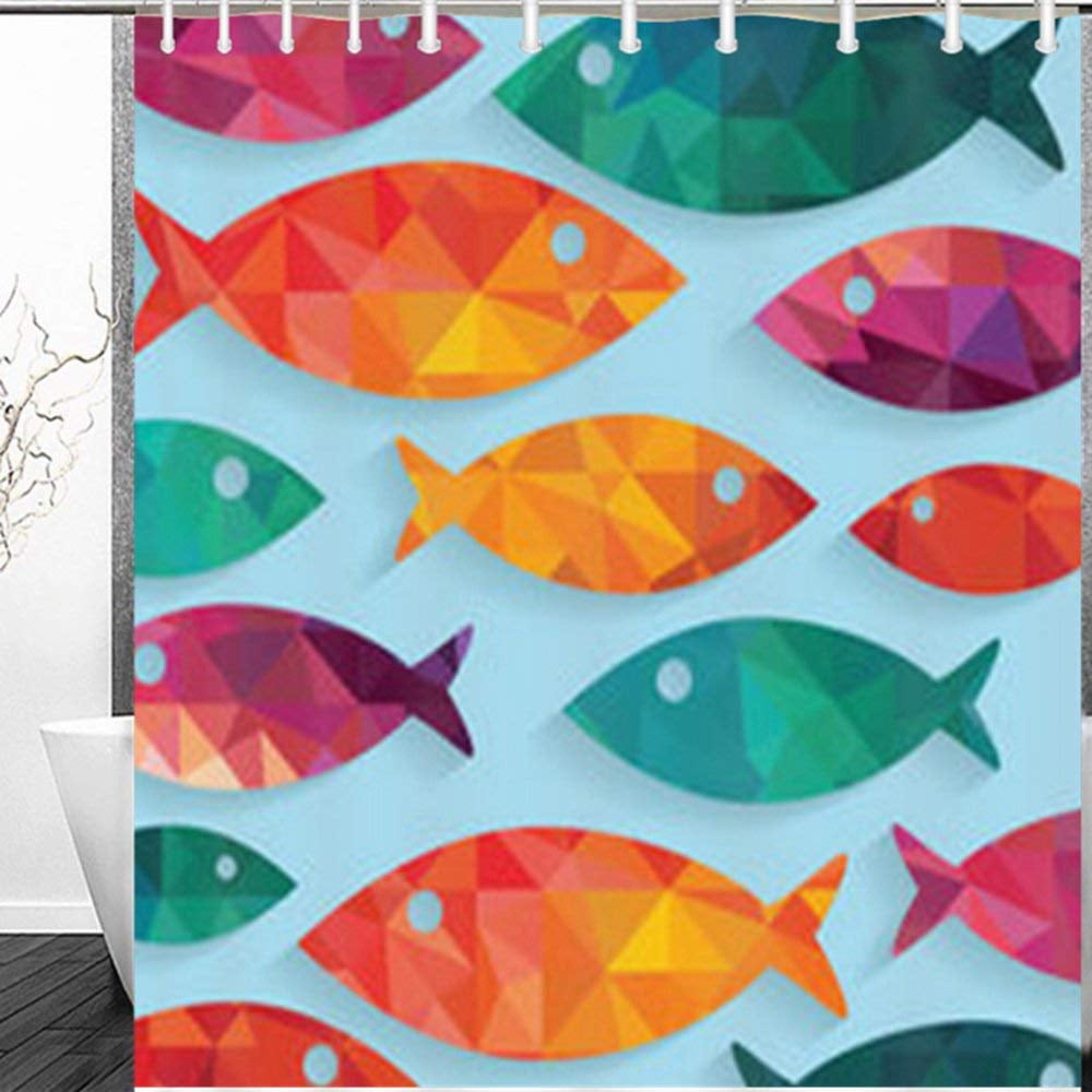 RYLABLUE Colorful Fishes Fish Textures Painting Shower Curtain 60x72 ...