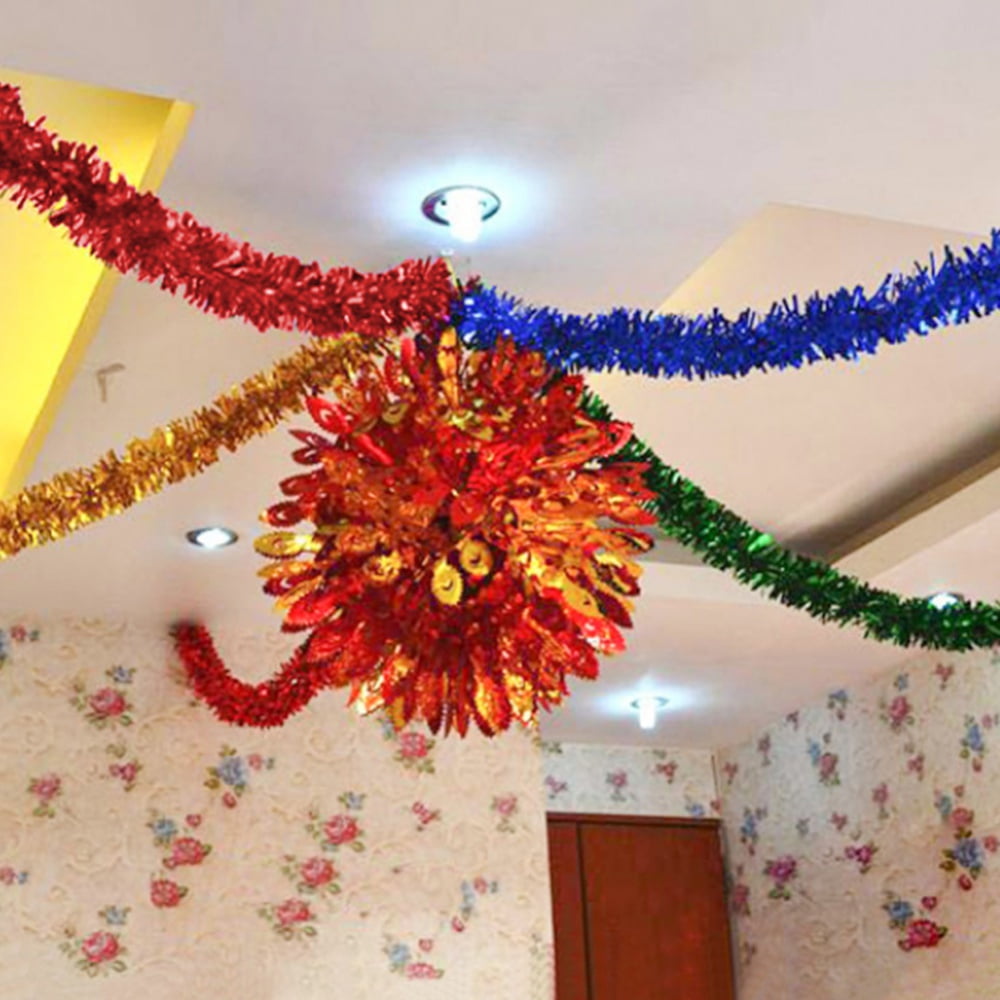 ETOSHOPY 5M Tinsel Garland Wedding Birthday Bright Color Christmas Tree ...