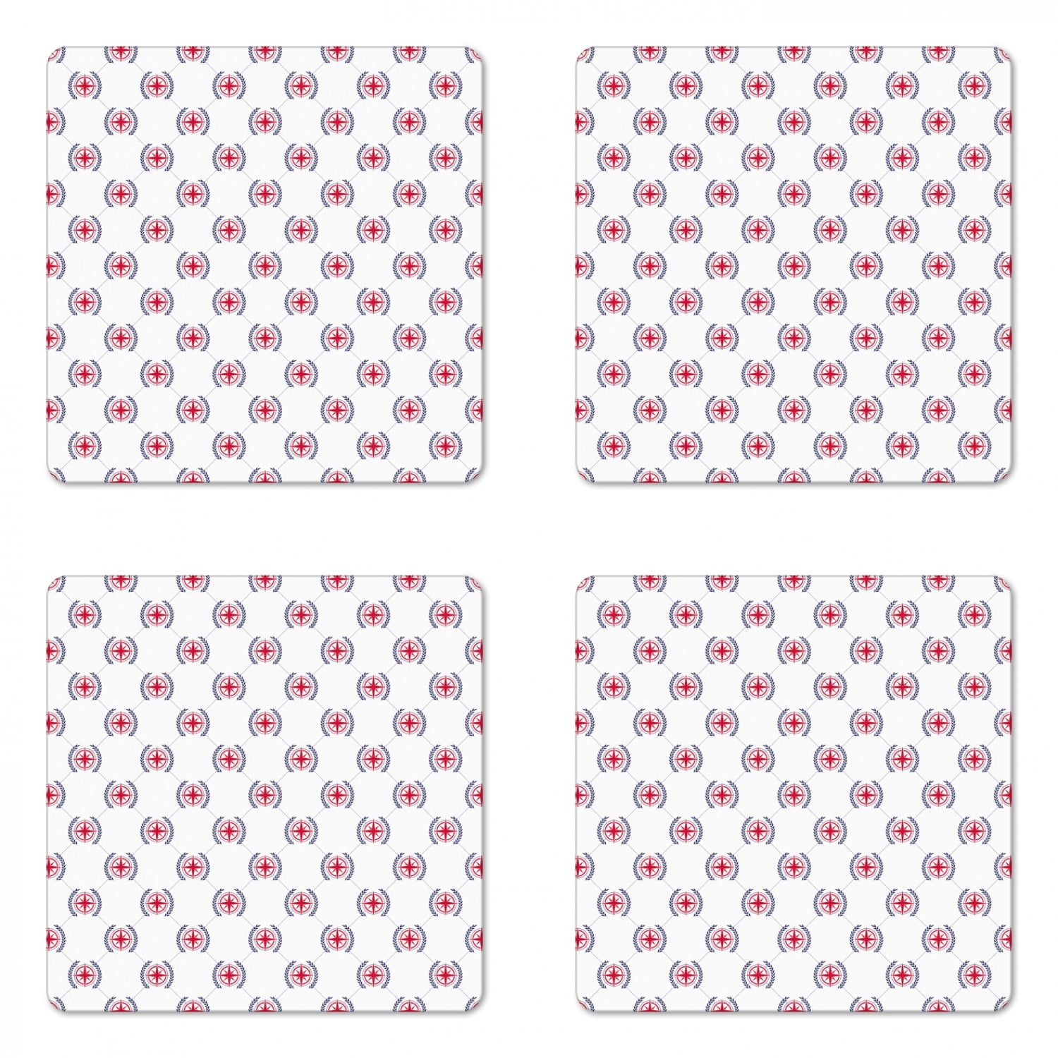 Compass Coaster Set of 4, Diagonal Lines Diamond Pattern with Windrose ...