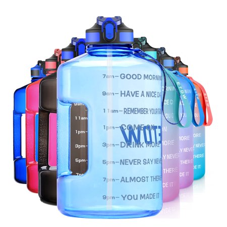 ETDW Gallon Water Jug BPA Free, 128oz Big Water Bottle with Time Marker and Straw Leakproof ...