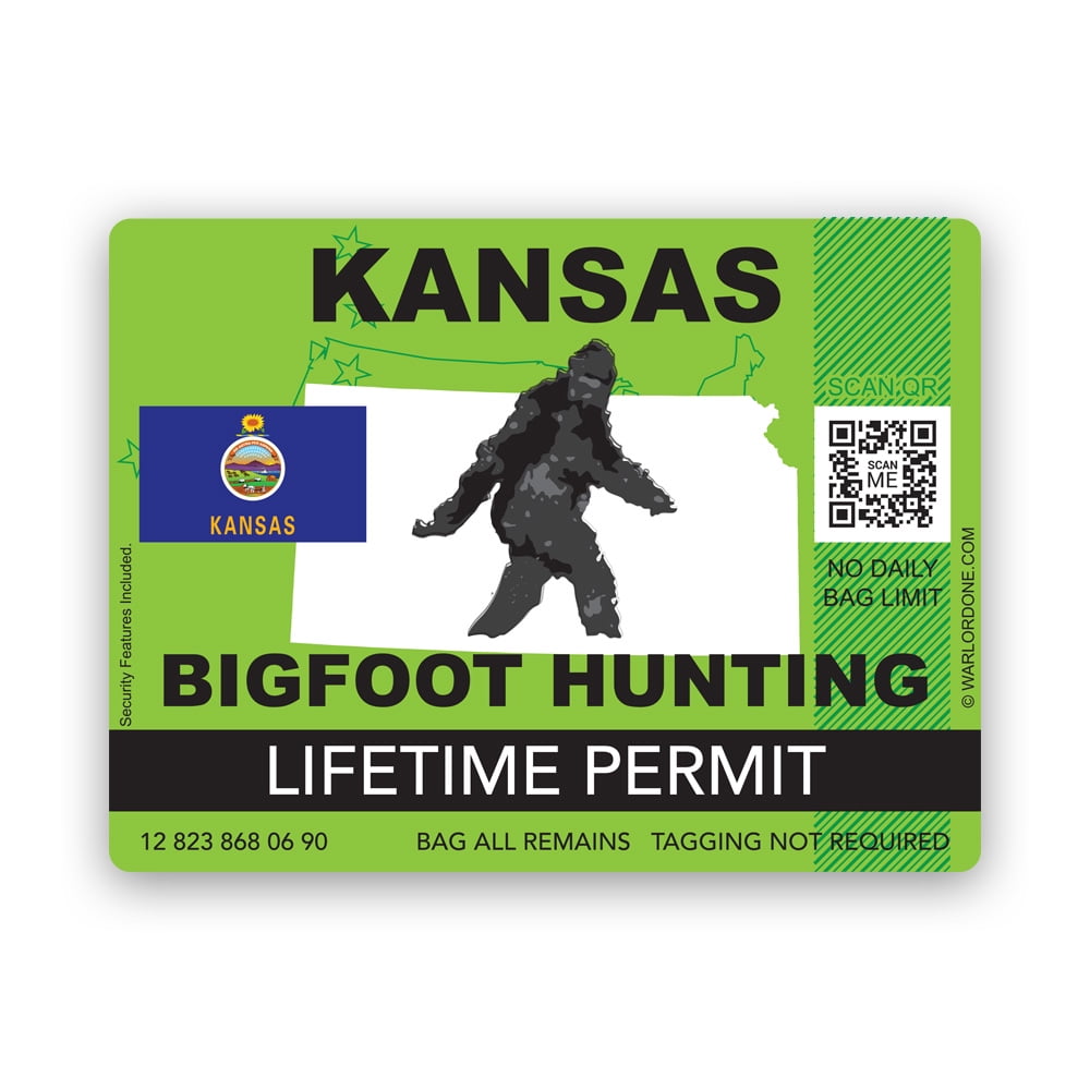 Kansas Bigfoot Hunting Permit Sticker Decal - Self Adhesive Vinyl ...