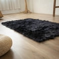Snugtown Super Soft Black Faux Fur Area Rugs, Fuzzy Fluffy Sheepskin ...