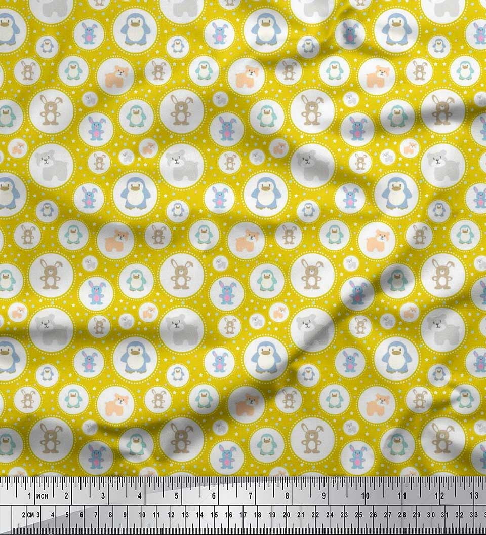 Soimoi Rayon Fabric Star & Cute Animals Kids Print Fabric by The Yard ...