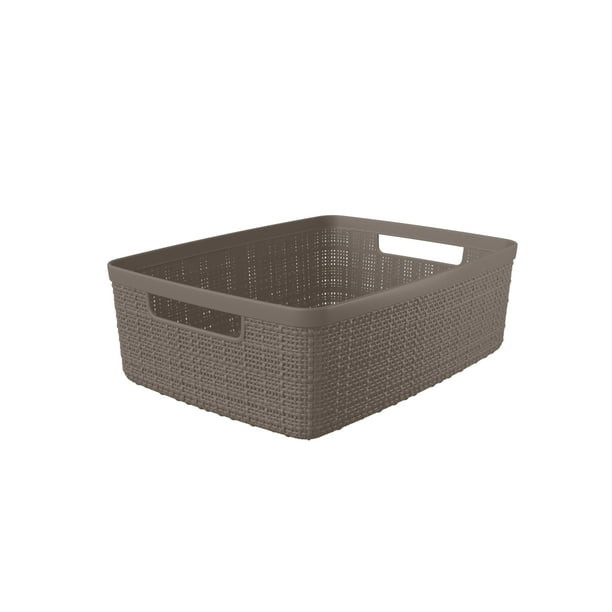 Curver Jute "Smedium" Basket, Resin Plastic Storage Bin, Warm Grey, 4 ...