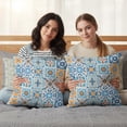 Blue Floral Pillow Covers Set of 4, Vintage Mediterranean Tile Orange ...