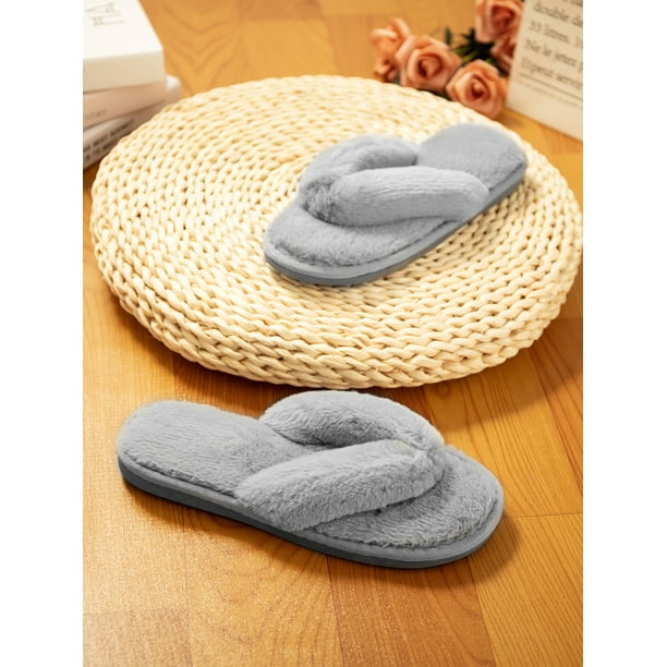 FANNYC Women's Fuzzy Fluffy Furry Slippers Flip Flop Open Toe Cozy ...