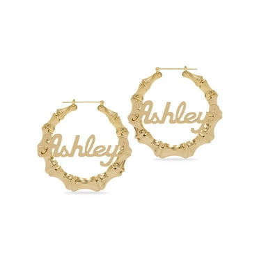 Personalized 14K Gold Over Sterling Silver Tube Hoop Script Name Earrings - Walmart.com