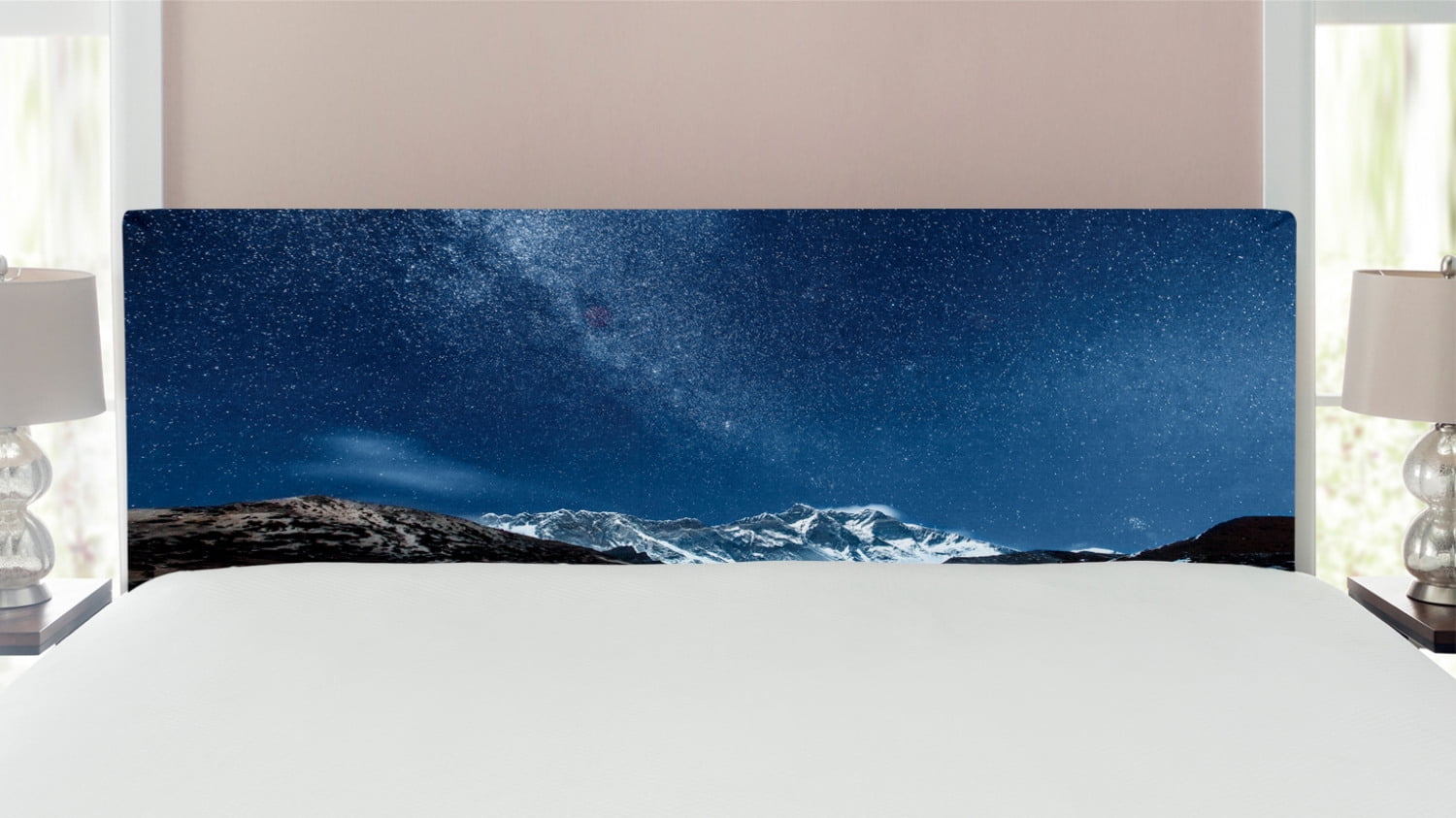 Space Headboard, Himalaya Mountain Tops at Starry Night Time with Stars ...