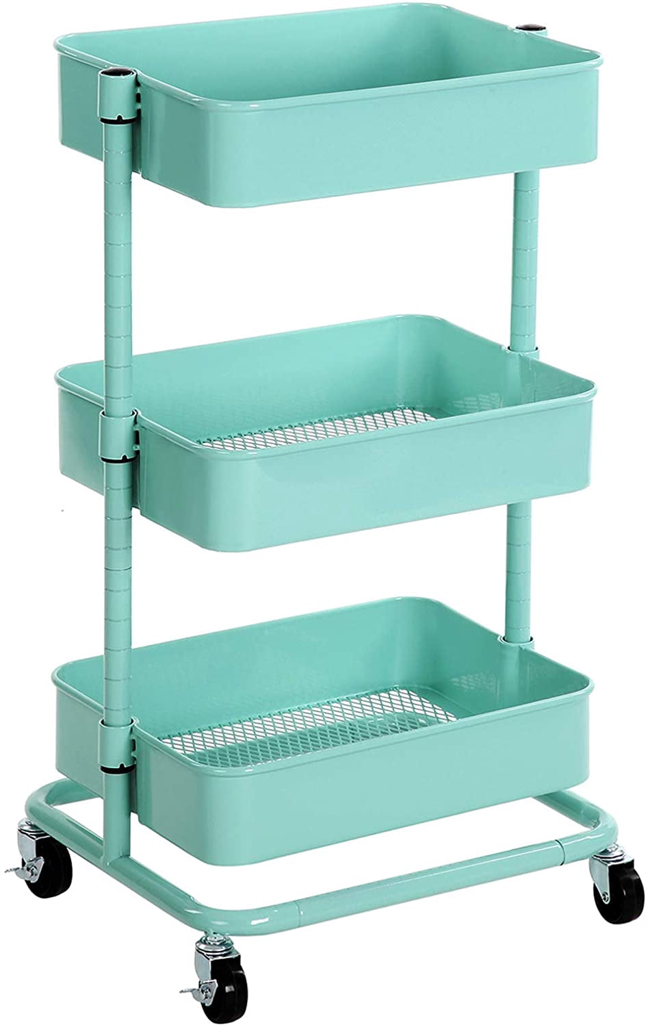 3 Tier Metal Rolling Cart Utility Cart Kitchen Cart with Adjustable ...
