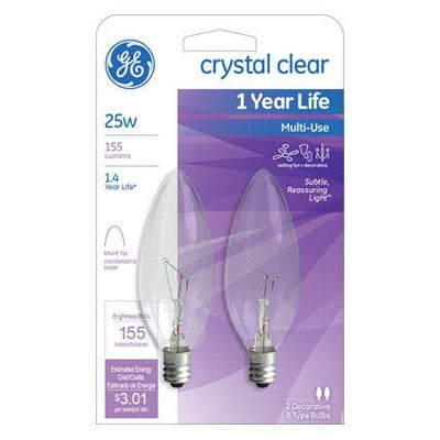 Light Bulb Candelabra Clear 25 Watts 2 Pk. 74978 Walmart
