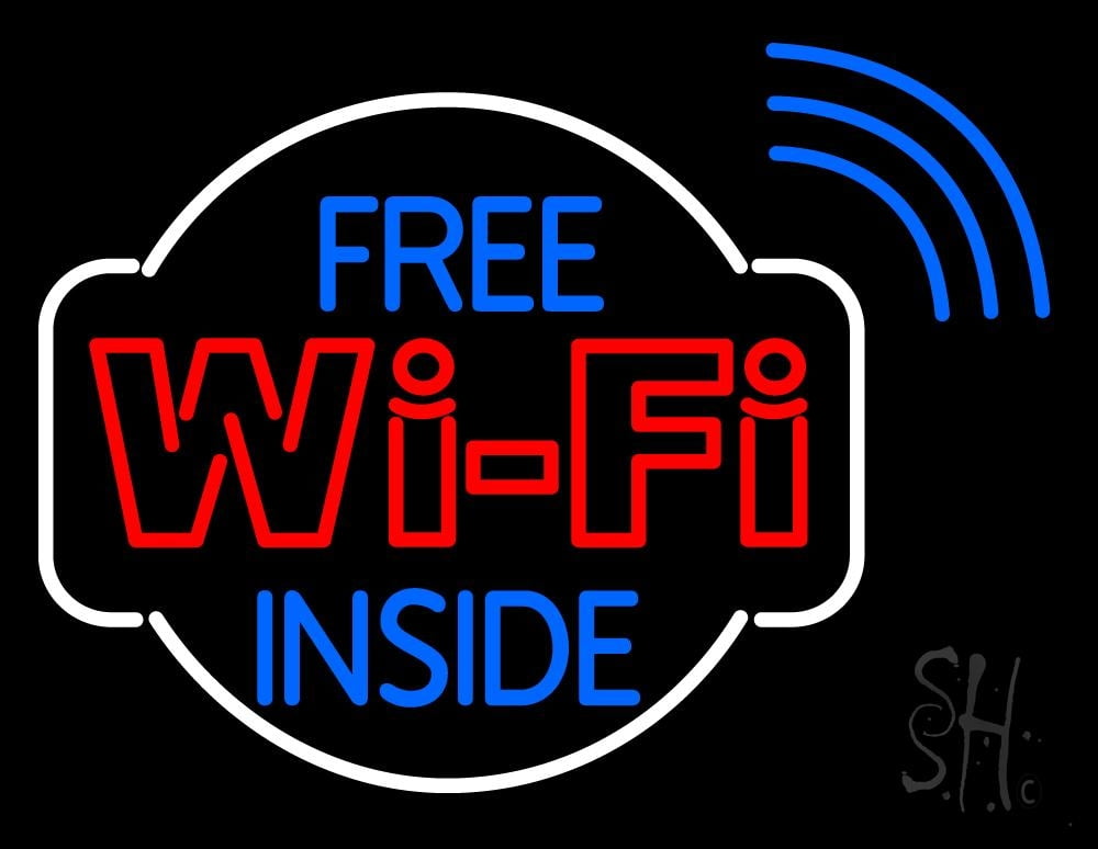 Free Wifi Inside Block LED Neon Sign 24 x 31 - inches, Clear Edge Cut ...