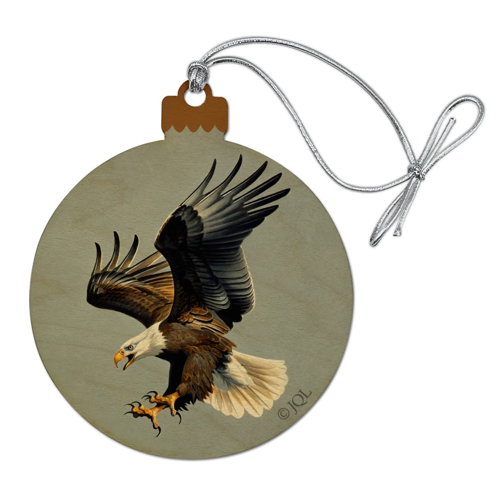 Screaming Bald Eagle Diving Catching Prey Wood Christmas Tree Holiday ...